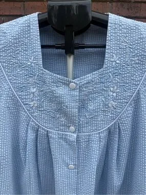 Miss Elaine | Intimates & Sleepwear | Miss Elaine Light Blue Seersucker ...